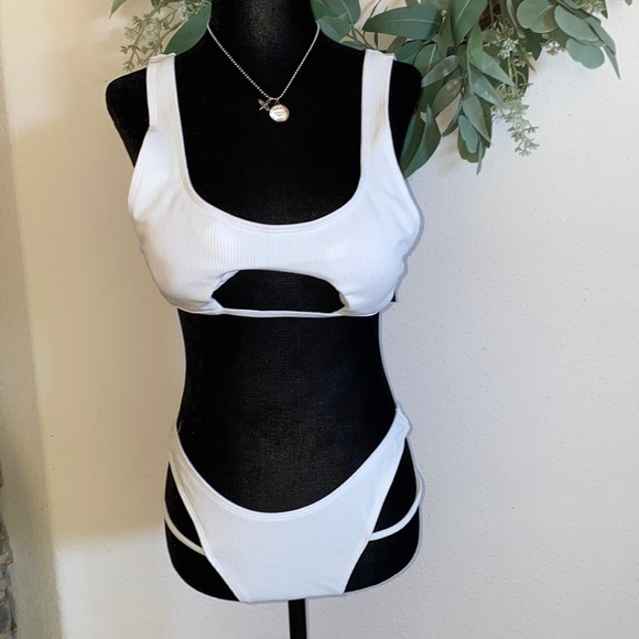 sherry dc | Swim | Sherry Dc White Ribbed Under Boob Bikini Set | Poshmark